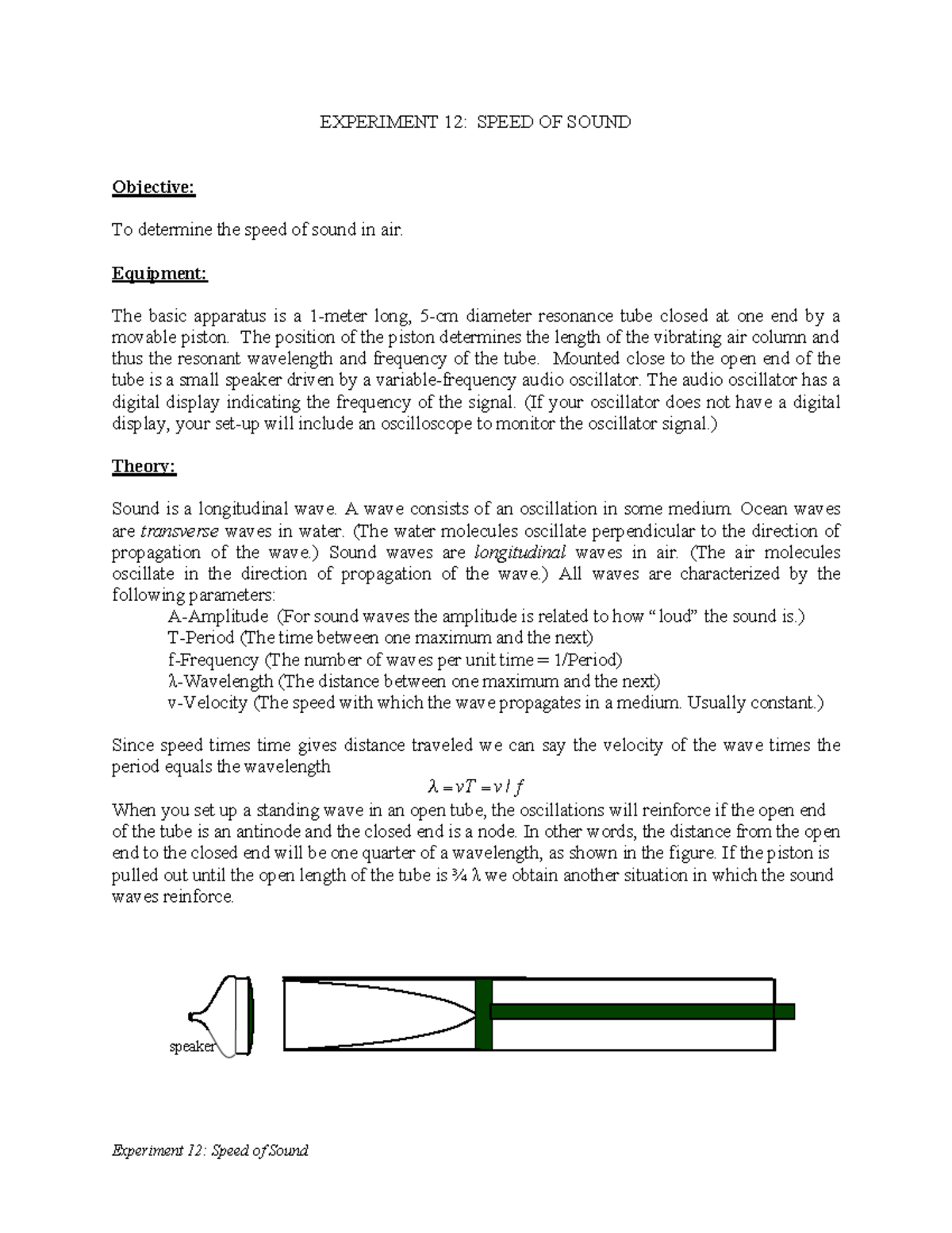 Experiment 12: Determining Speed of Sound in Air 15-EXP12 - Studocu