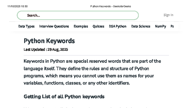 Python Keywords Overview - GeeksforGeeks - Studocu