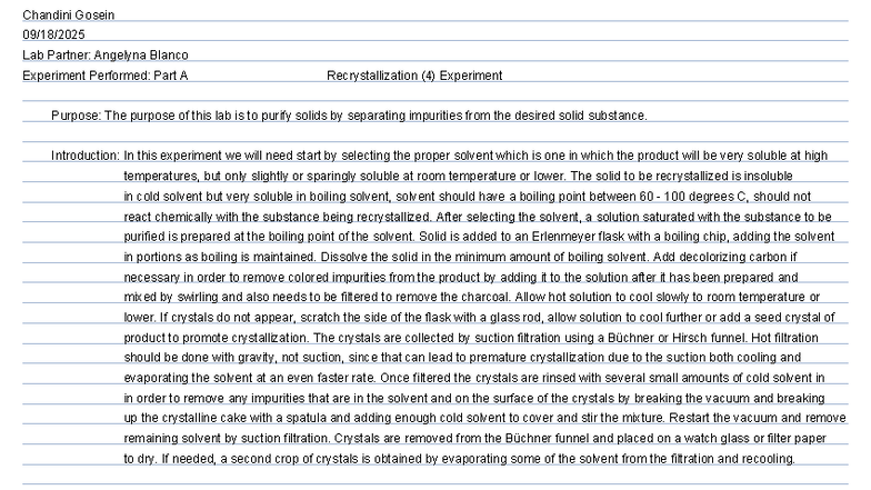 Recrystallization Lab Report: CHM 101 Experiment Part A & B - Studocu