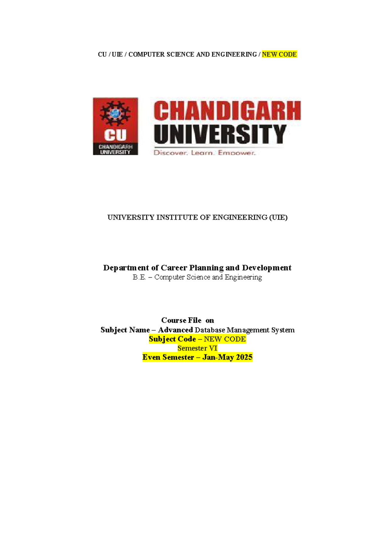 CU UIE Advanced Database Management System Course Notes - CS201 - Studocu