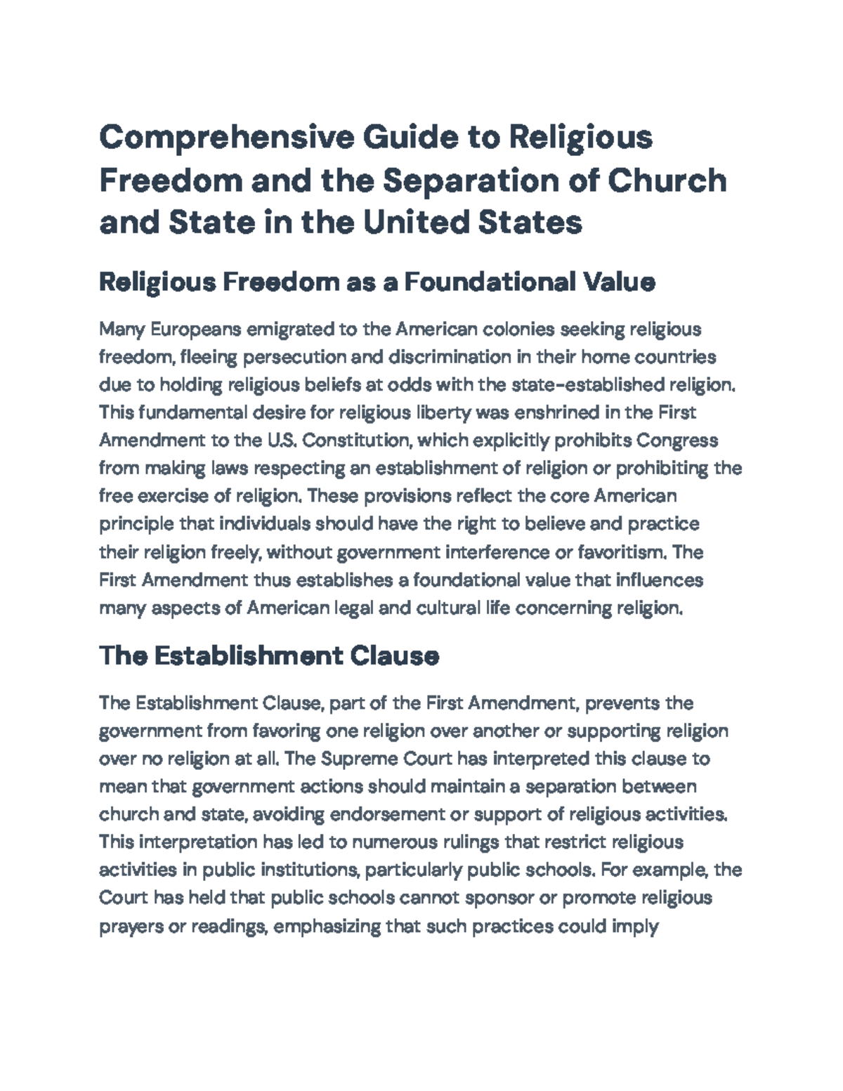 Comprehensive Overview of Religious Freedom & Church-State Separation ...