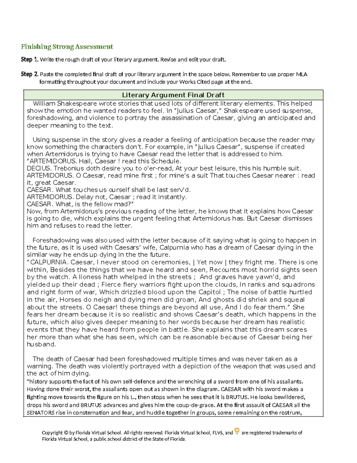 Literary Argument Final Draft: Analyzing Shakespeare's Techniques - Studocu