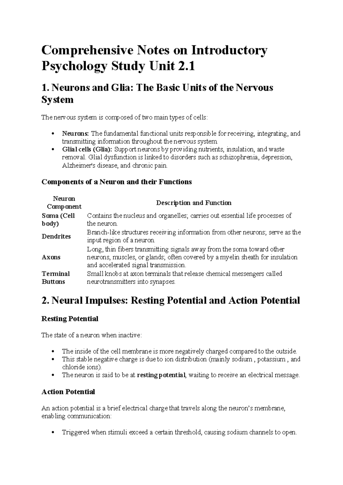 Comprehensive Notes on Introductory Psychology (PSY101) - Study Unit 2. ...