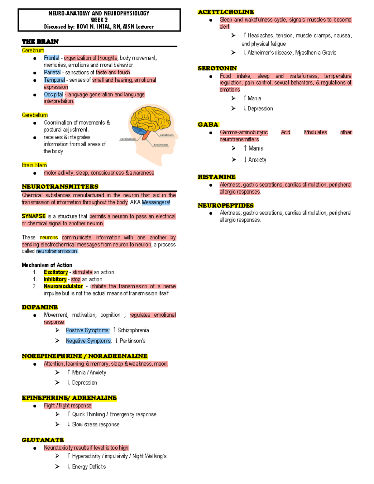 Neuro Anatomy AND Neurophysiology - NEURO-ANATOMY AND NEUROPHYSIOLOGY WEEK 2 Discussed by: ROVI ...