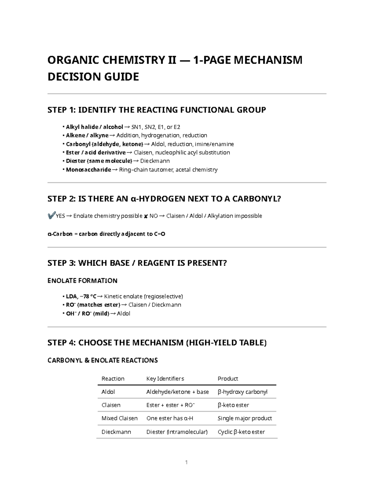 Organic Chemistry II: One-Page Mechanism Decision Guide - Studocu