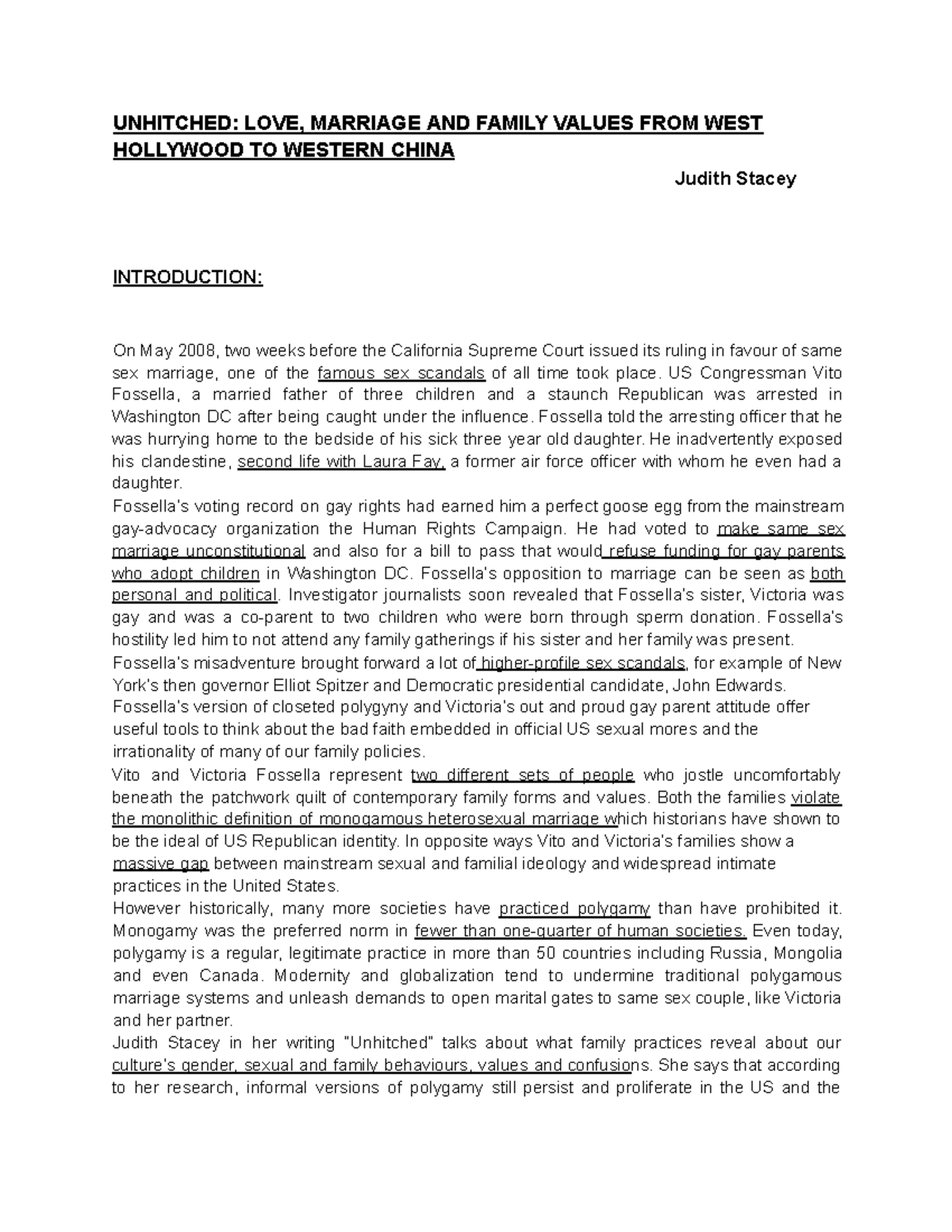 Unit 3: Judith Stacey's Analysis of Polygamy in the US and South Africa ...