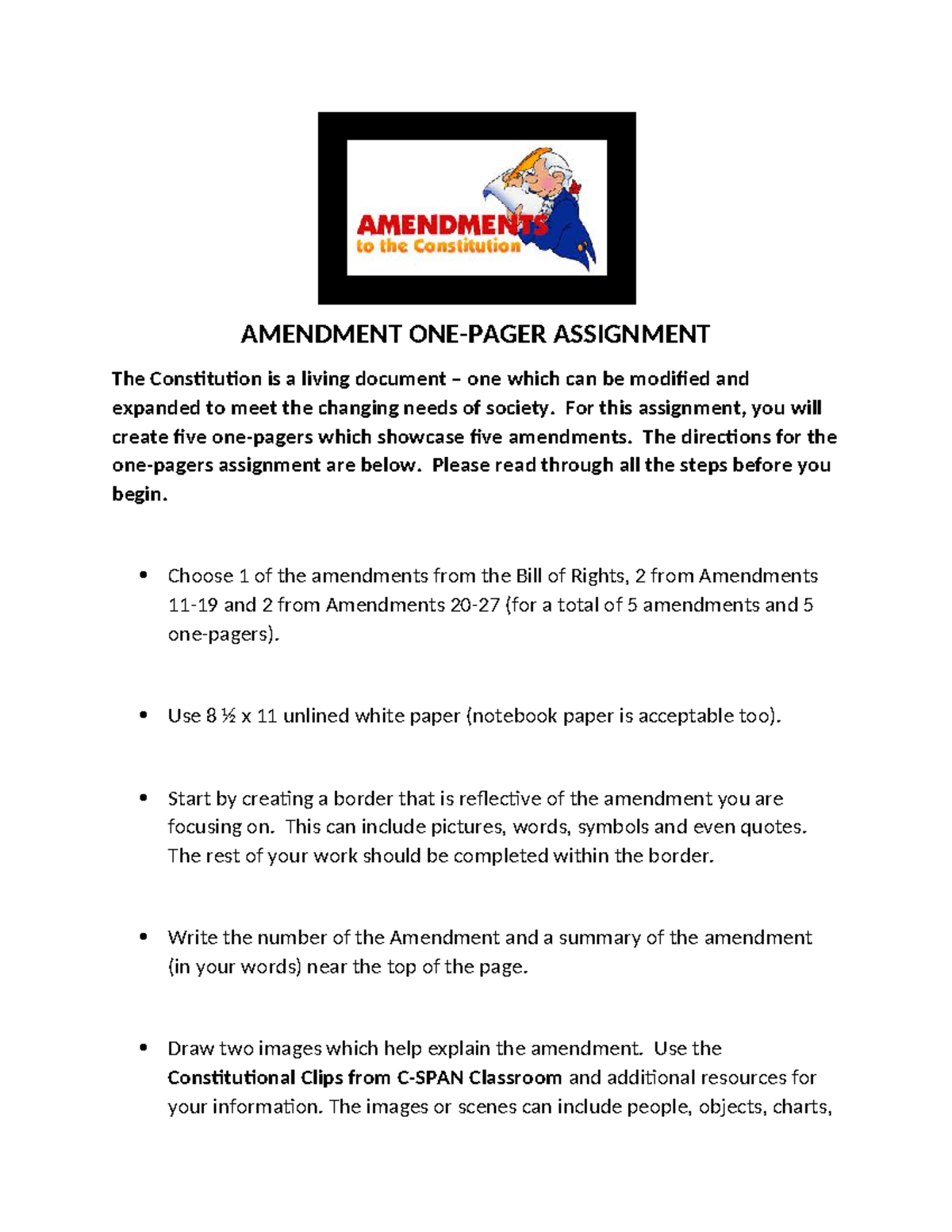 Amendments One-Pagers Assignment: Creative Showcase of 5 Amendments ...