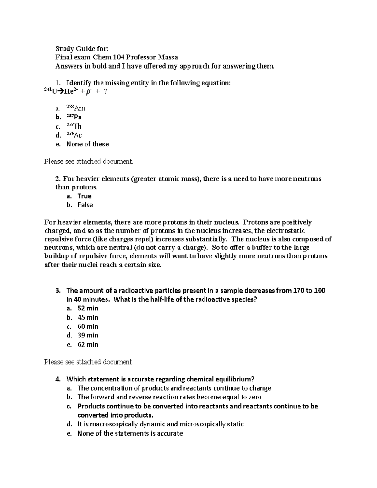 Chem 104 Massa Study Guide for Final Exam Review - Studocu