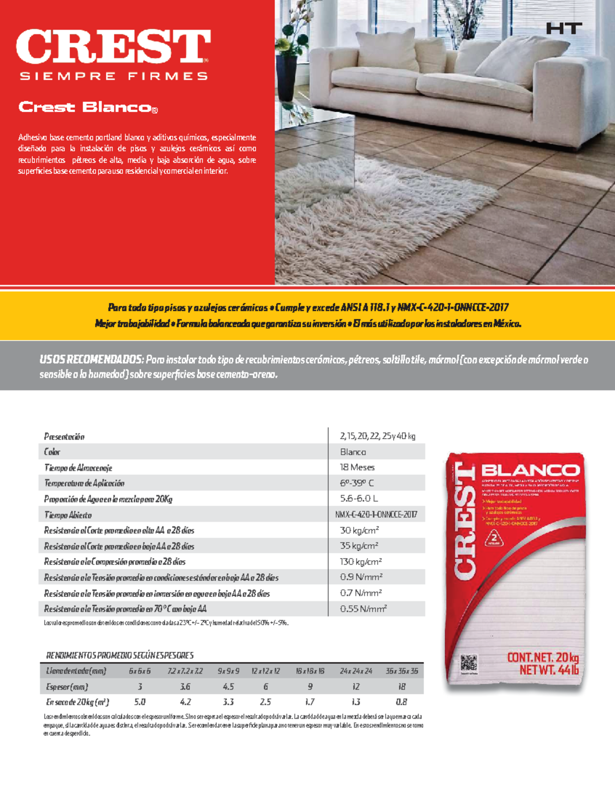 Ficha Técnica Crest Blanco® HT para Adhesivos de Cemento - Studocu