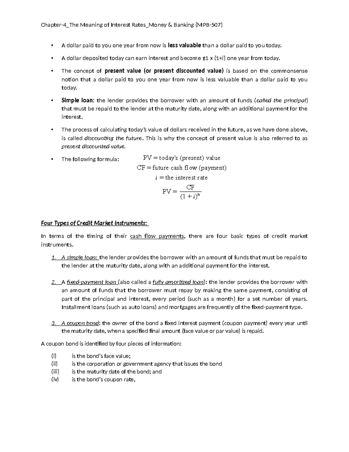 Understanding Interest Rates in Money Banking (Chapter-4) - Studocu