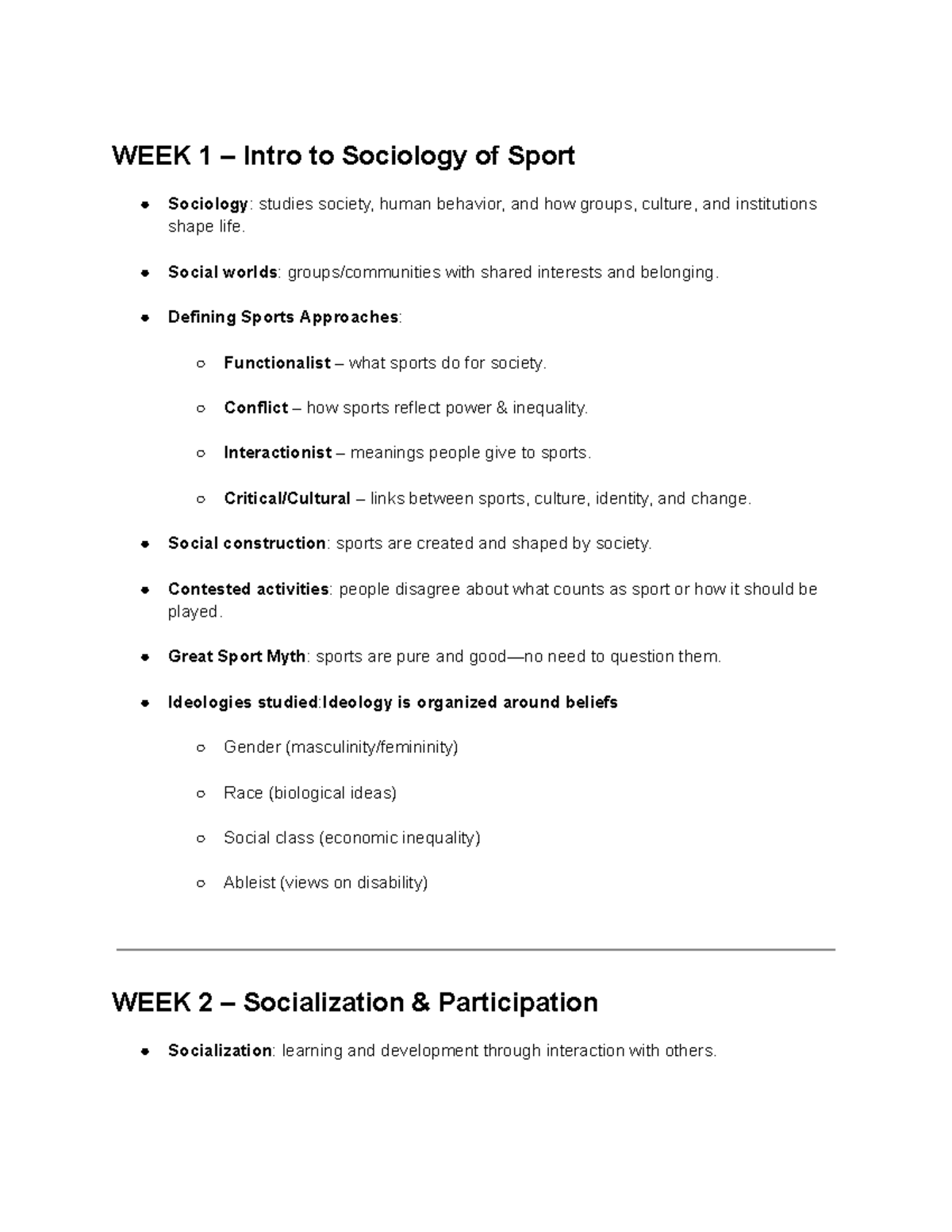 Sociology of Sport: KIN 2530 Lecture Notes on Gender, Race, & Class ...