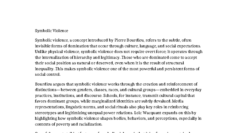 Symbolic Violence: Understanding Bourdieu's Concept of Domination - Studocu