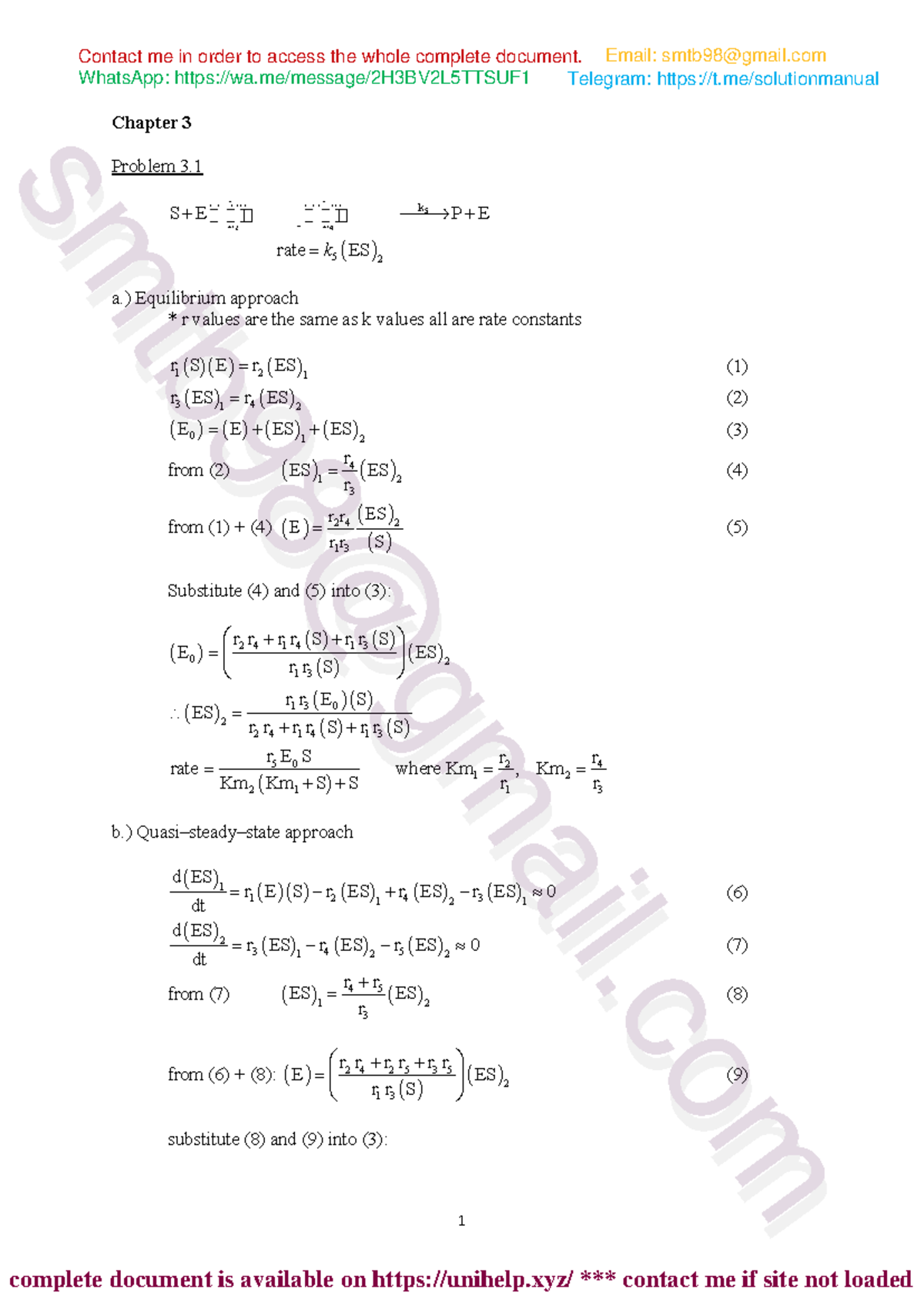Solution Manual for Bioprocess Engineering 3rd Edition: Chapter 3 Problems - Studocu
