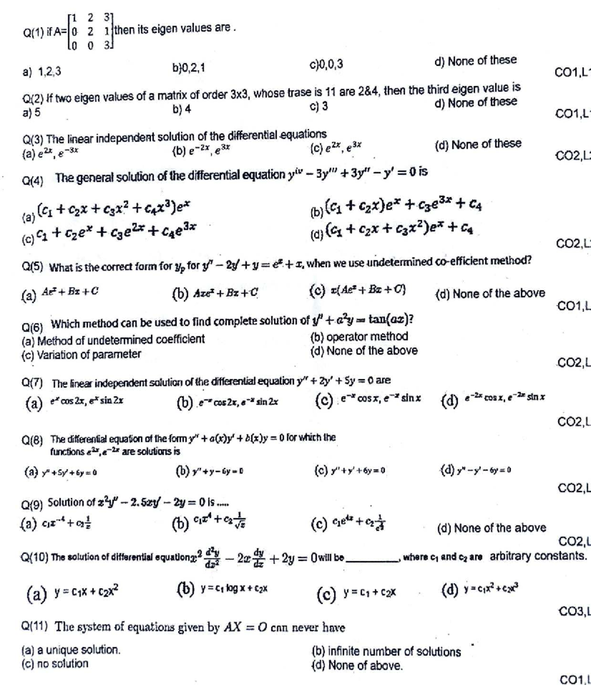 Sample Paper M2 - Differential Equations & Eigenvalues Exam - Studocu