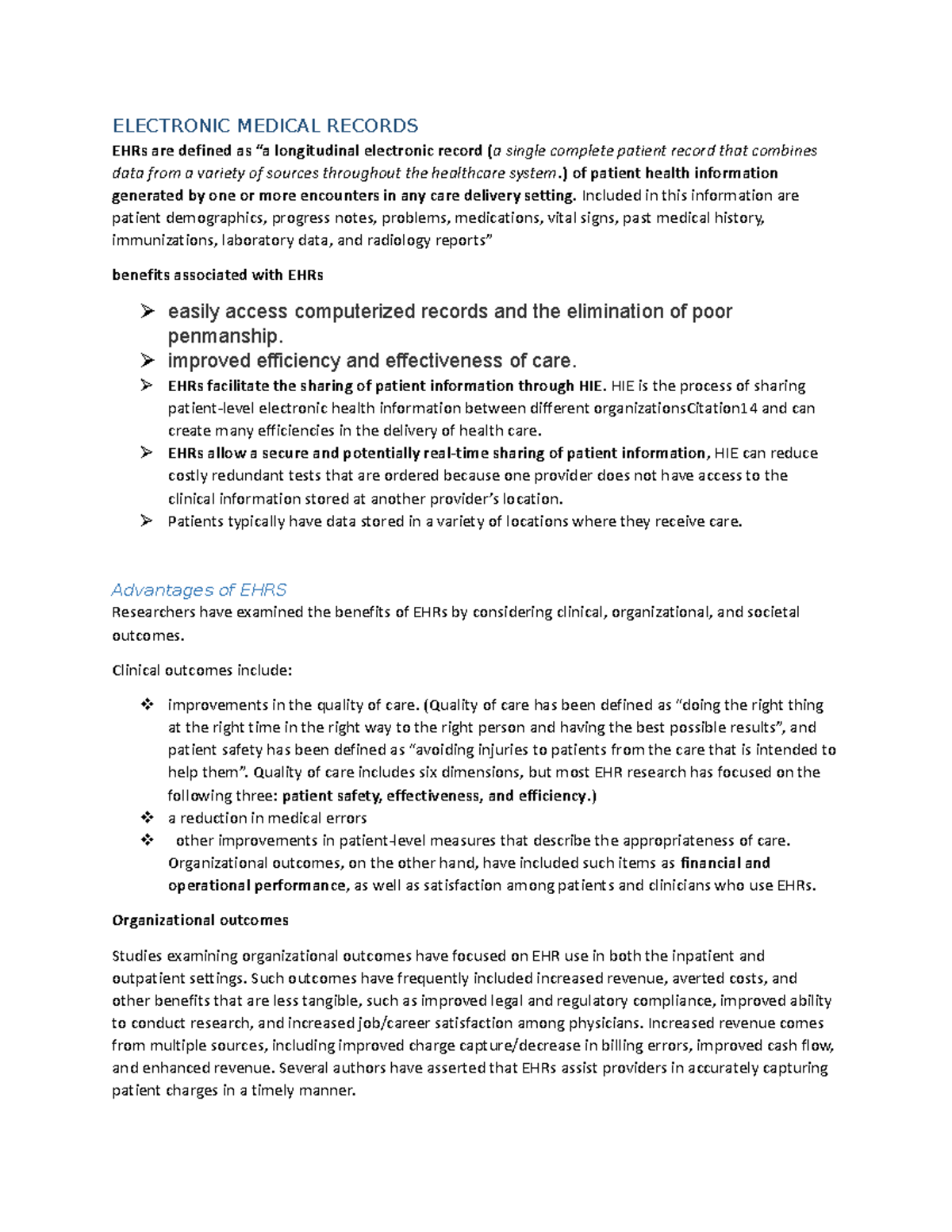 Electronic Medical Records - ELECTRONIC MEDICAL RECORDS EHRs are ...