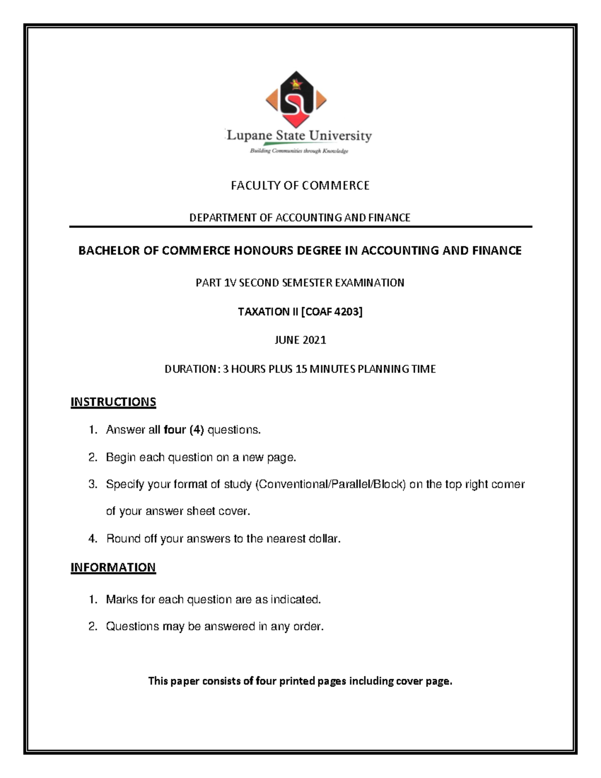 COAF4203 Taxation II Final Exam June 2021 - Accounting & Finance - Studocu
