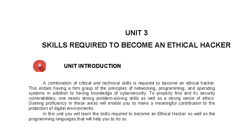 IT313 UNIT 3 Skills for Ethical Hacking: A Comprehensive Guide - Studocu
