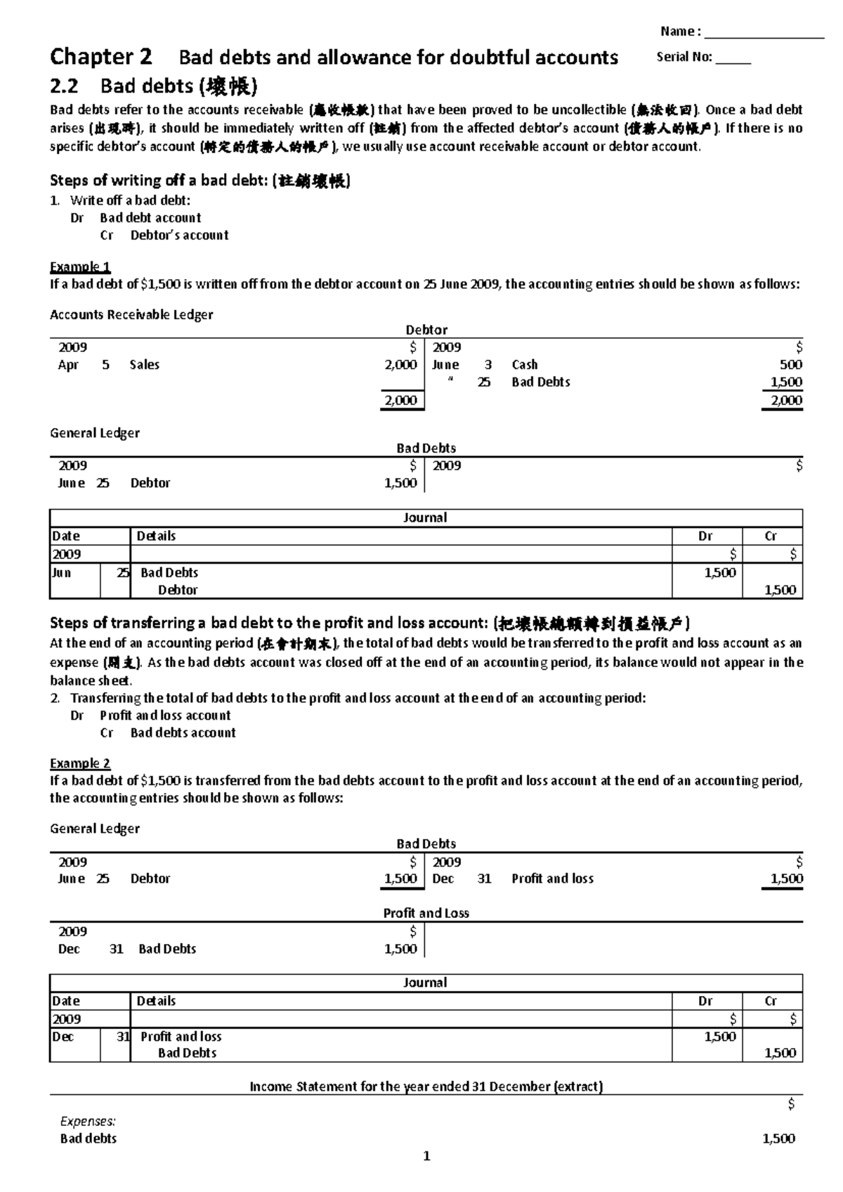 Chapter 2: Bad Debts and Allowance for Doubtful Accounts - Detailed ...