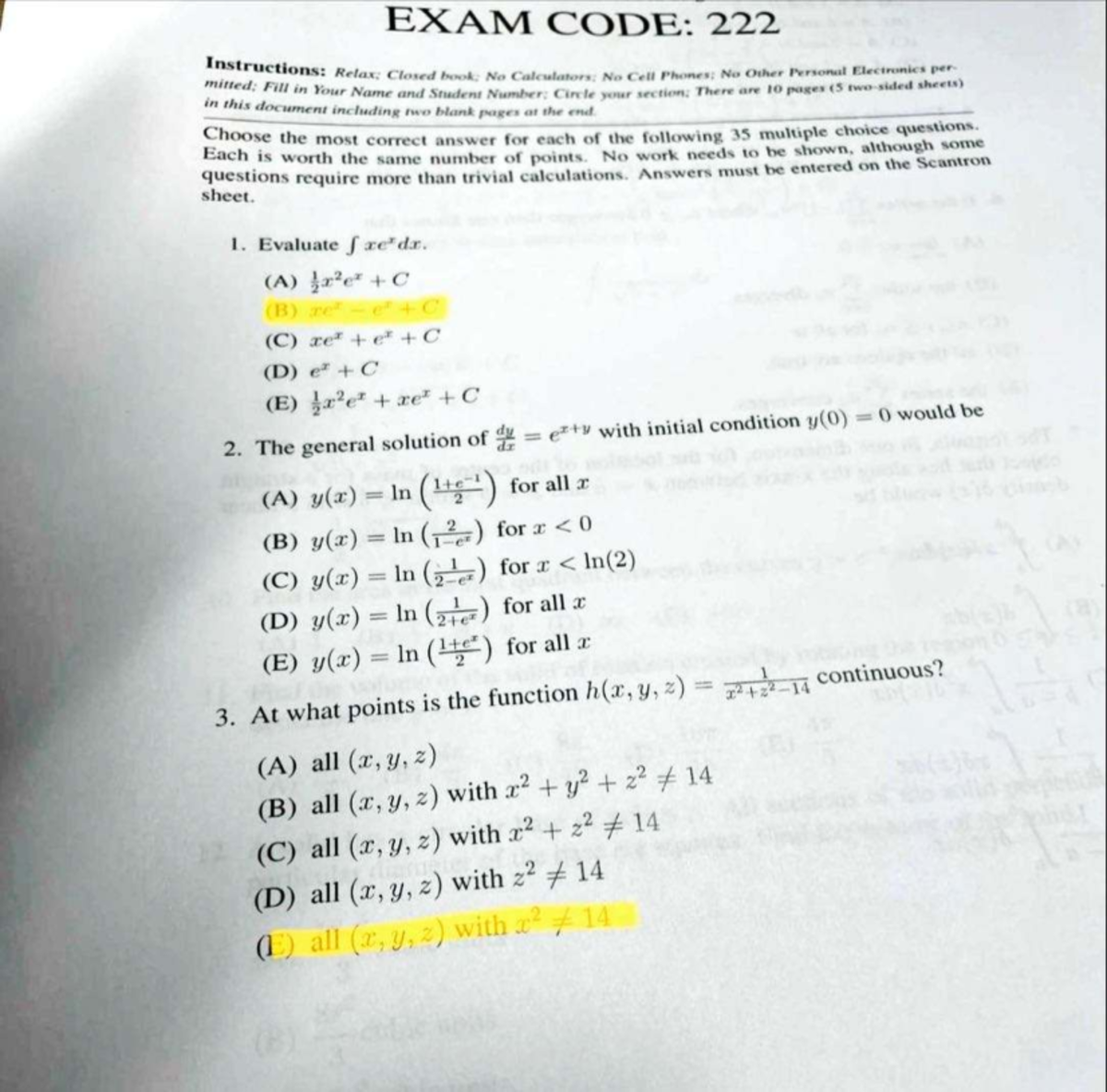 1414B Final Exam Instructions and Multiple Choice Questions - Studocu