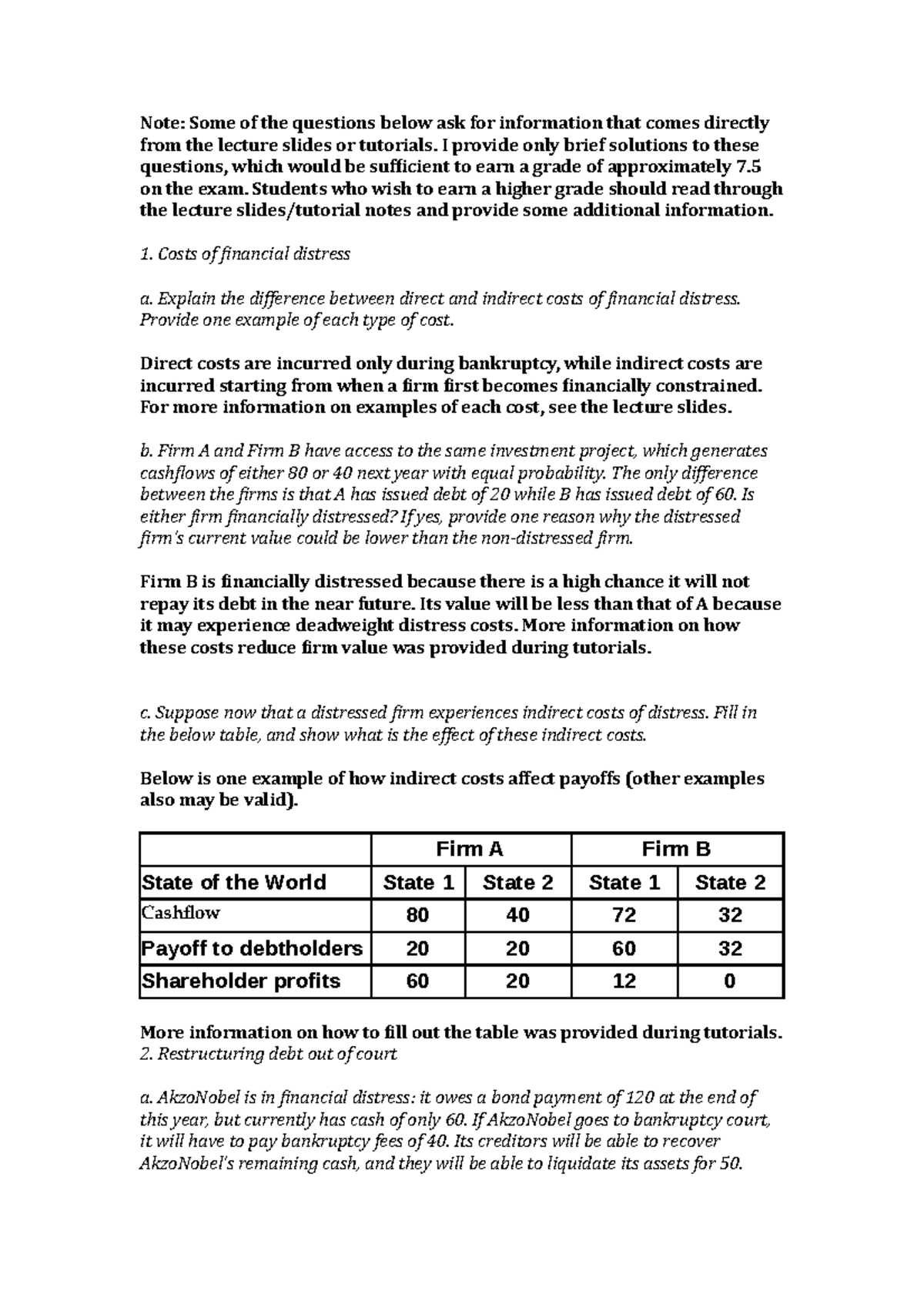 Financial Distress: Solutions Tutorial 2 Detailed Overview - Studeersnel