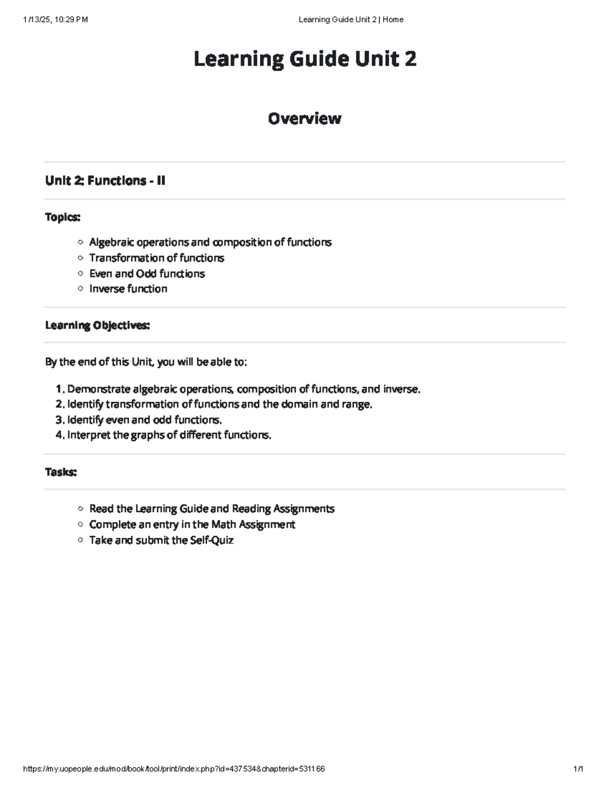 College Algebra U 2 - Overview of Learning Guide - Learning Guide Unit 2 Overview Unit 2 ...