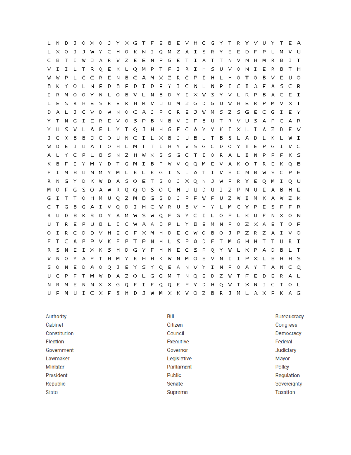 GOVERNMENT Crossword - variation - Authority Cabinet Constitution Bill ...
