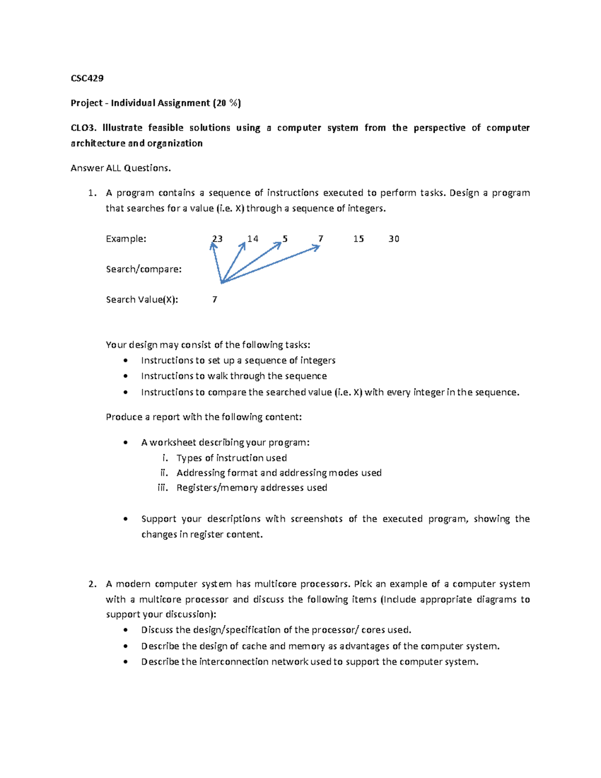 CSC429 Project Assignment: Computer Architecture Solutions and Design ...