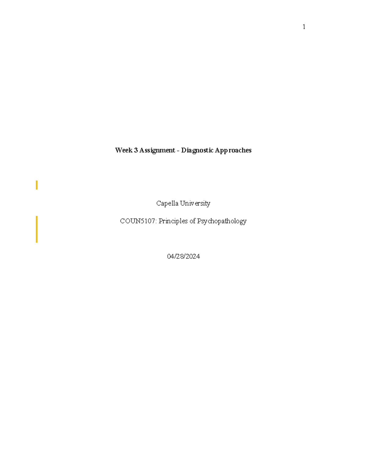COUN5107 Week 3 Diagnostic Approaches Assignment Analysis - Studocu