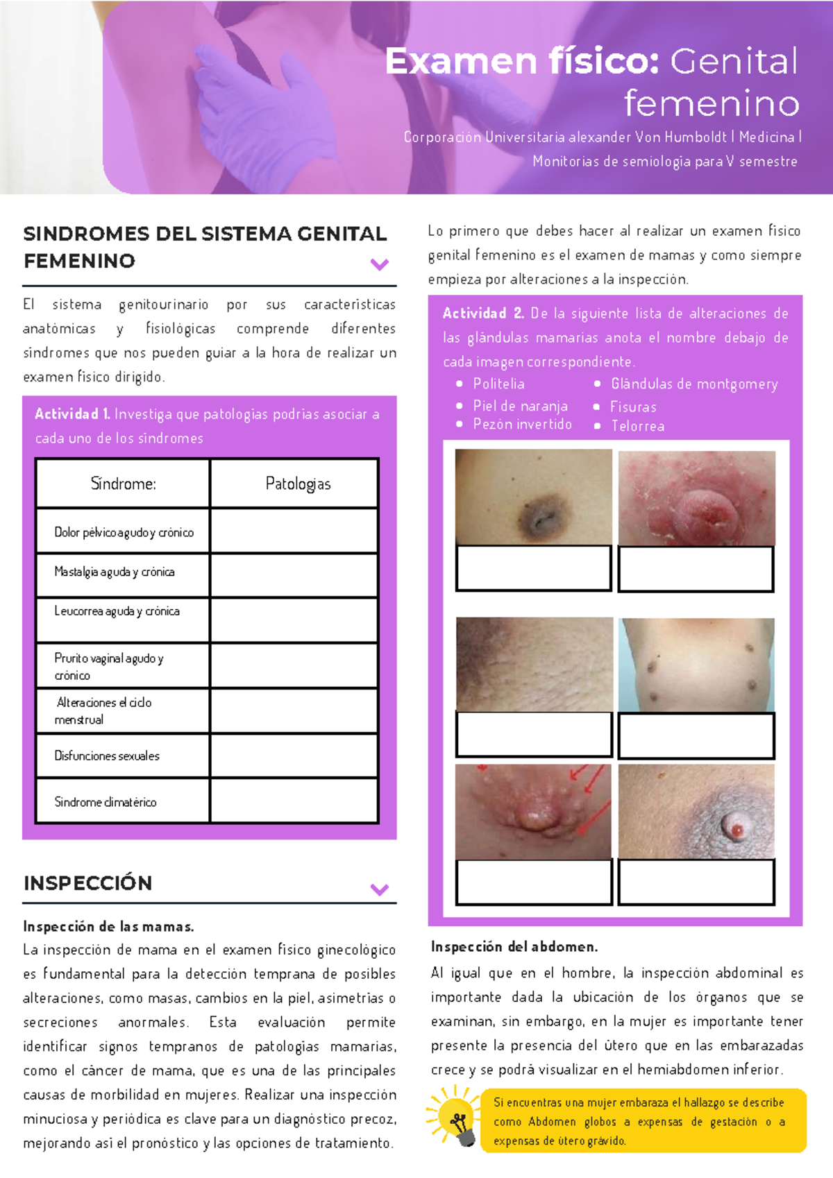 Examen físico Genital femenino - Politelia Piel de naranja Pezón ...