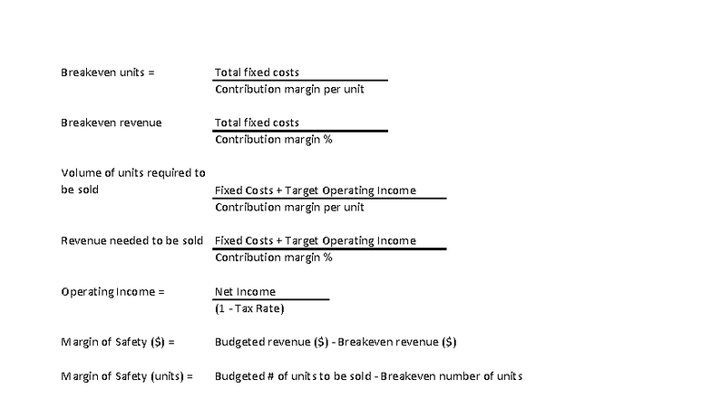 Intro to Managerial Accounting: Final Exam Formula Sheet - Studocu