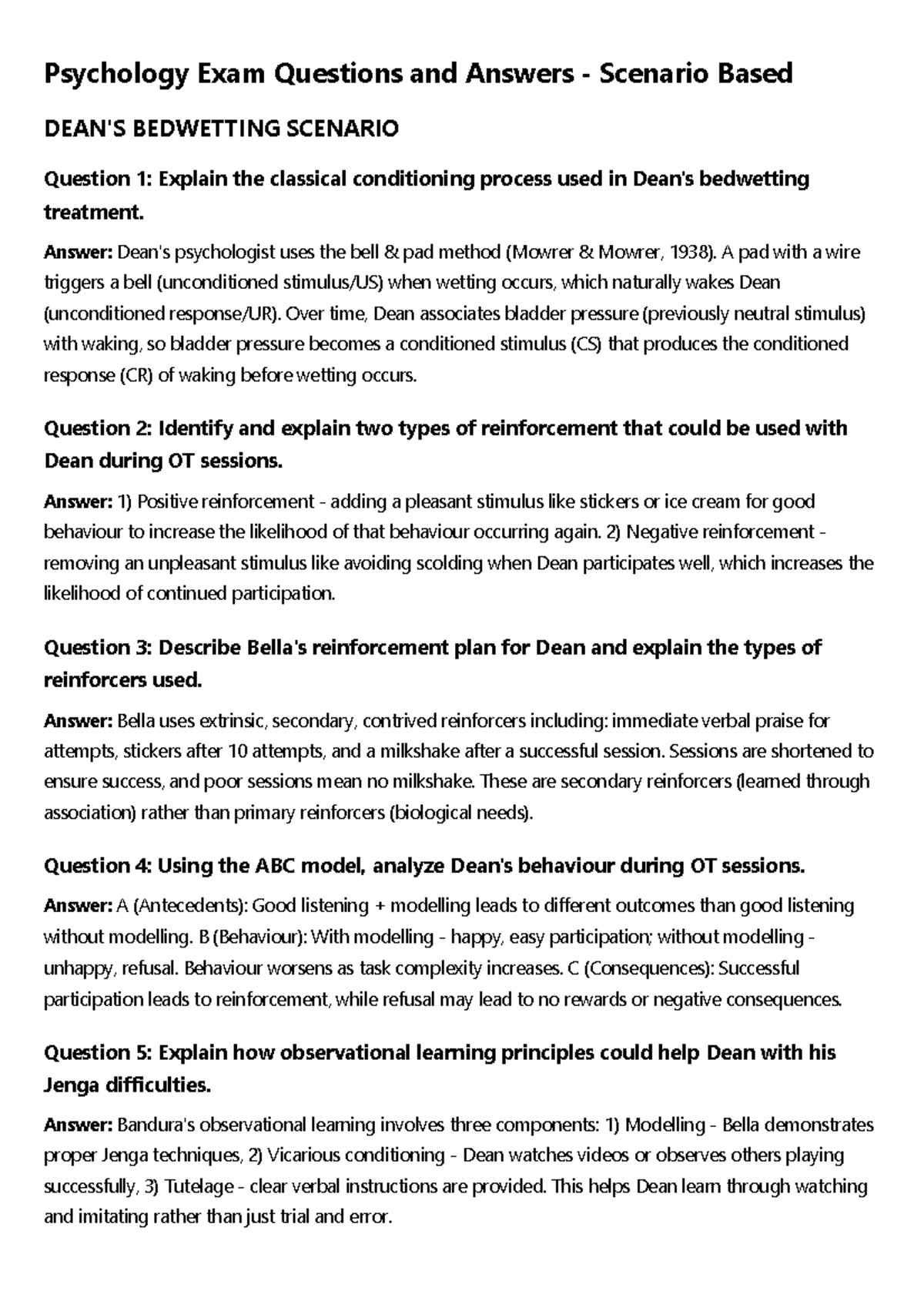 Psychology Exam Q&A: Scenario-Based Analysis and Insights - Studocu