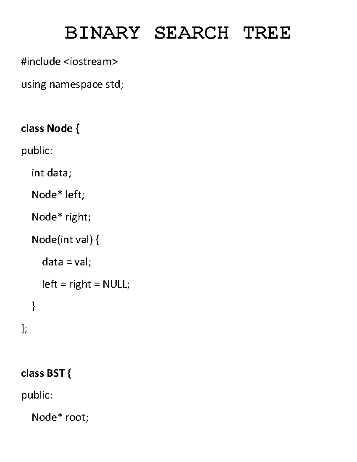 Binary Search Tree Implementation in C++ - Studocu
