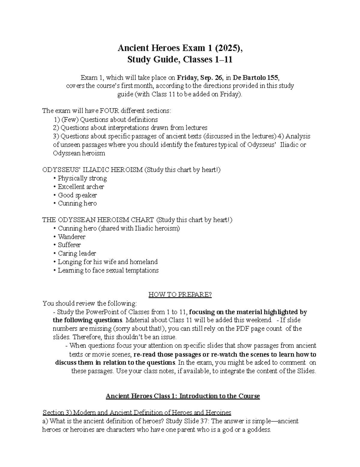 Odysseus Heroism in the Iliad & Odyssey: Study Guide (Classes 1-10 ...