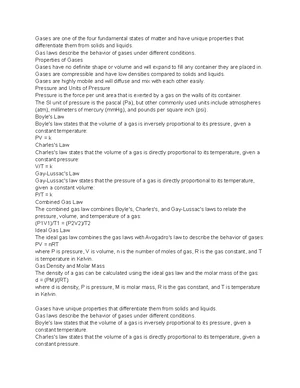 Gas Laws - Study Notes & Assignments - Studocu