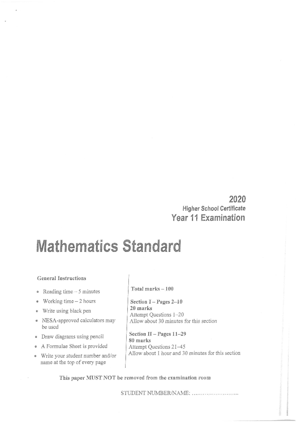 Year 11 Math Standard HSC 2020 Exam - Task 3 Review Guide - Studocu