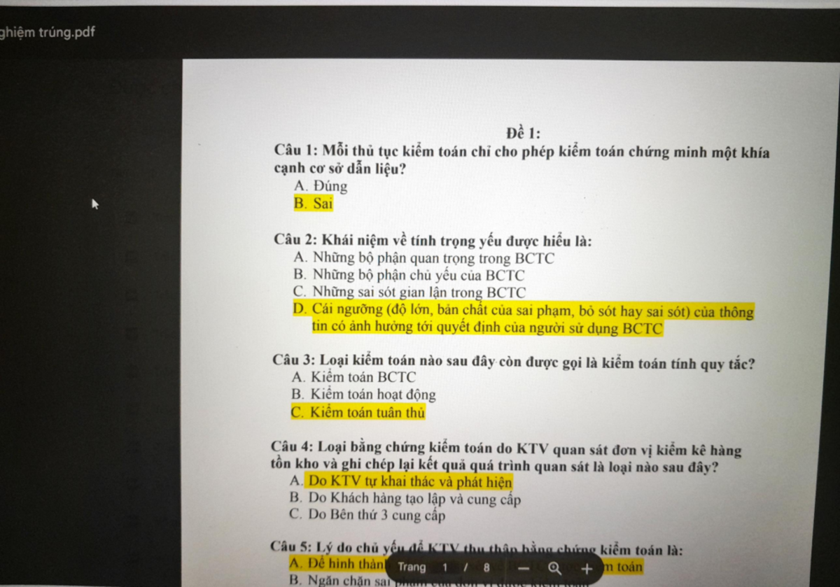 Tn trúng - Tham khảo - ghi m trúng 1: Câu 1: M ith t c ki m toán ch cho phép ki m toán ch ng ...