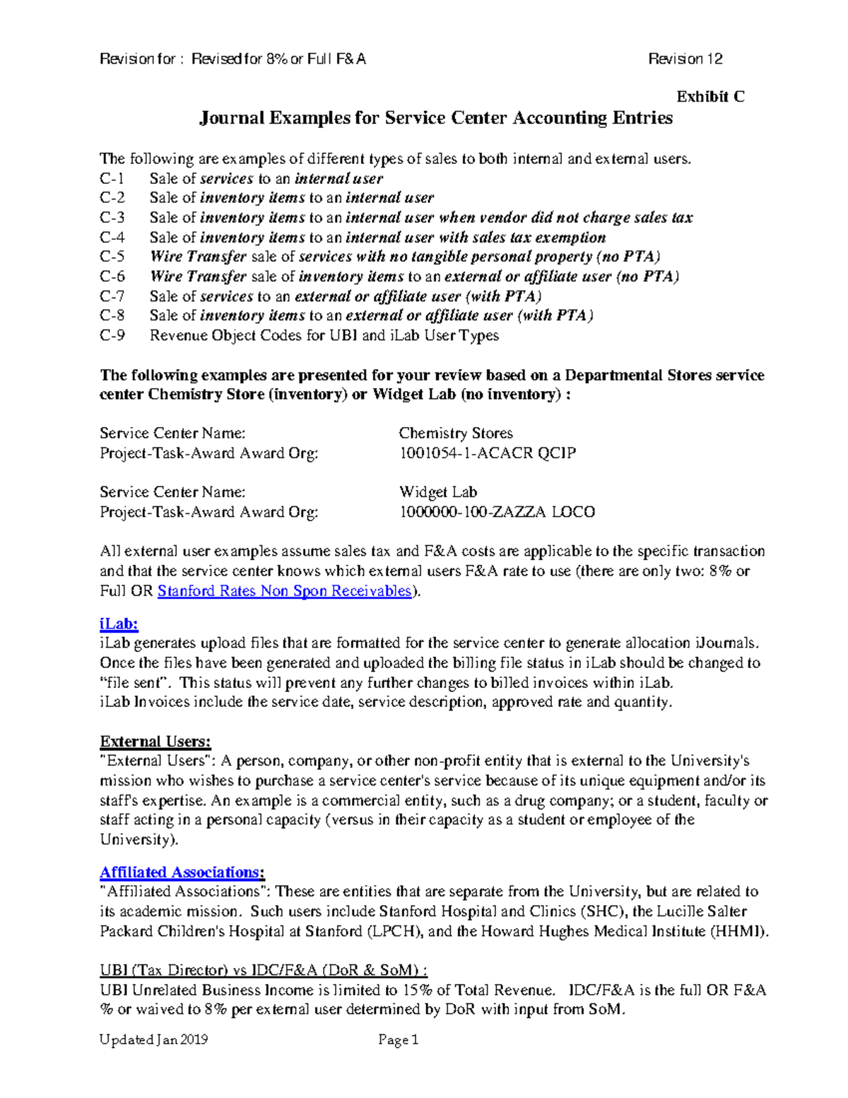 Service Center Manual Exhibit C - Journal Examples for Accounting ...