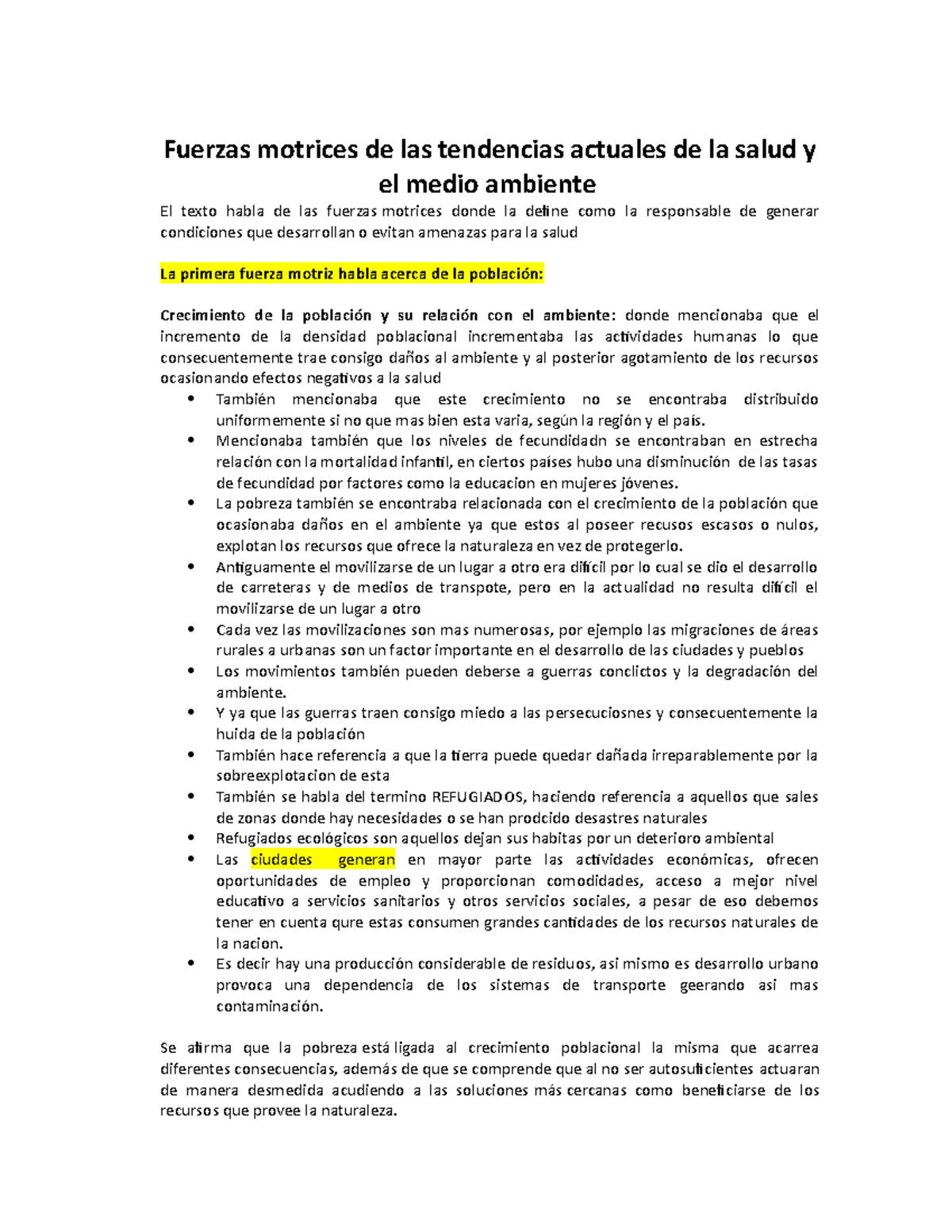 Fuerzas Motrices en Salud y Medio Ambiente: Análisis Actual - Studocu