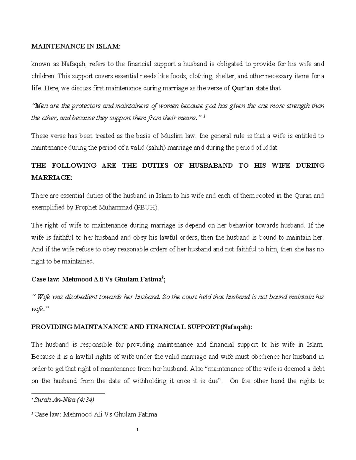 Maintenance in Islam: Nafaqah and Responsibilities of Husbands (G9 ...