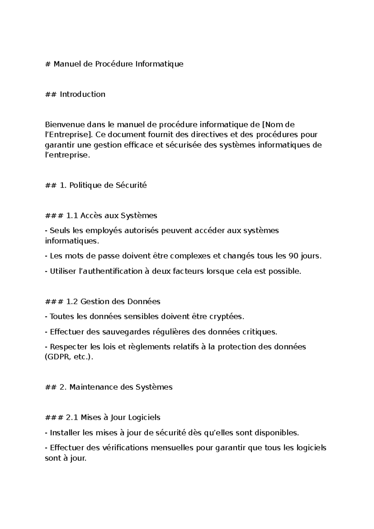 Manuel de Procédure Informatique - Sécurité et Maintenance - Studocu