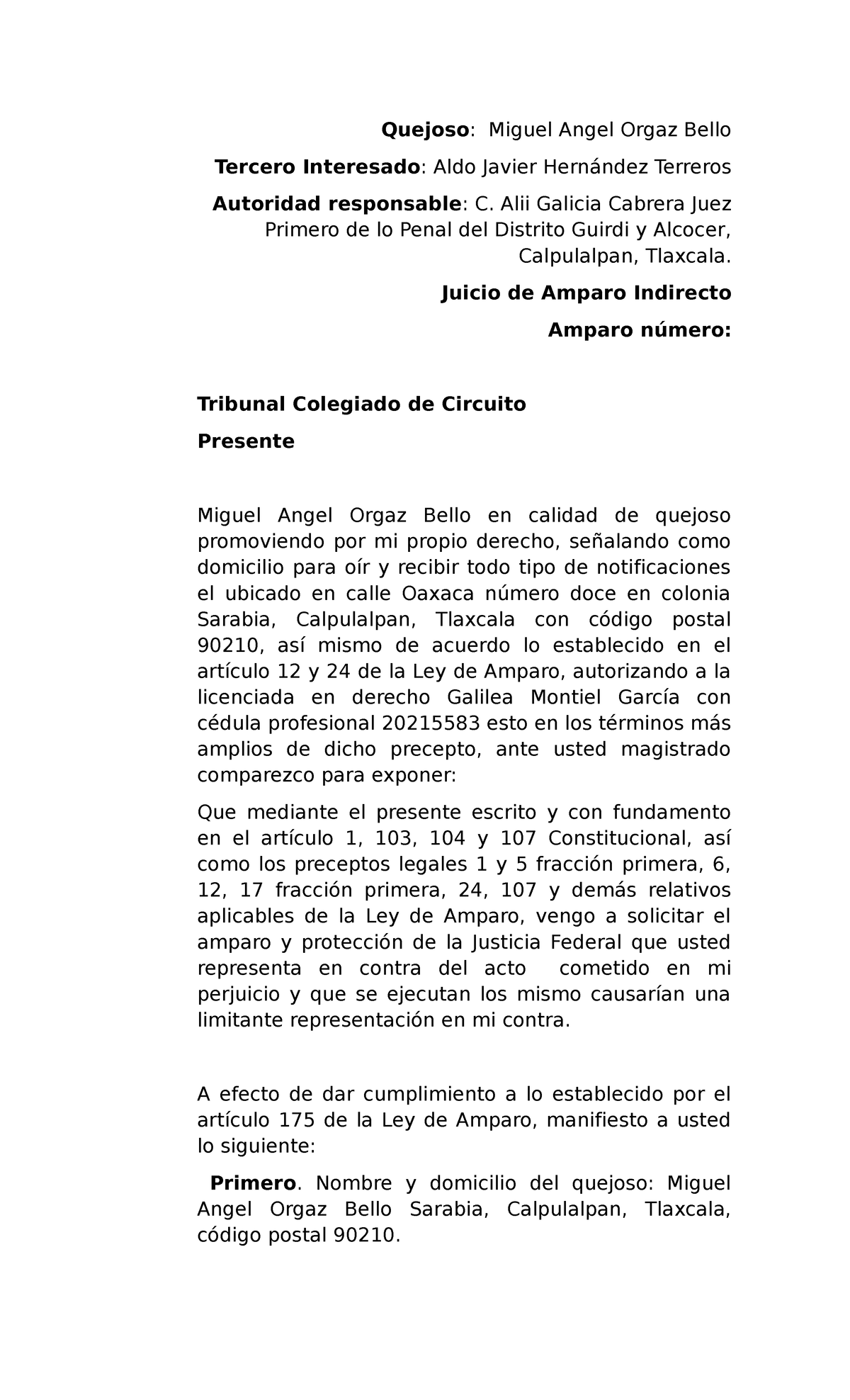 Amparo Indirecto: Miguel Angel Orgaz Bello - Apuntes Jurídicos - Studocu
