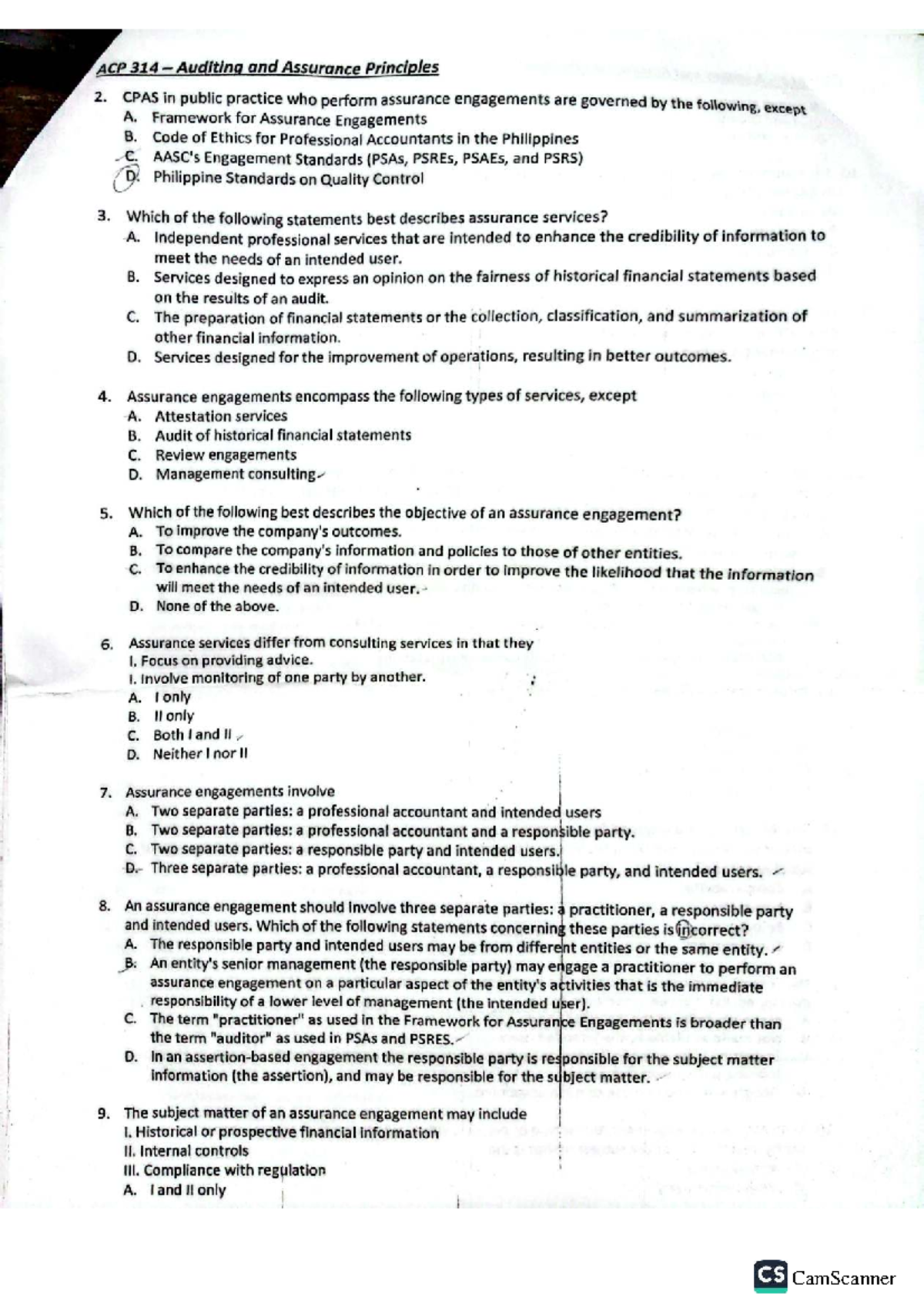 ACP 314 Final Exam Review: Auditing and Assurance Principles 2 - Studocu