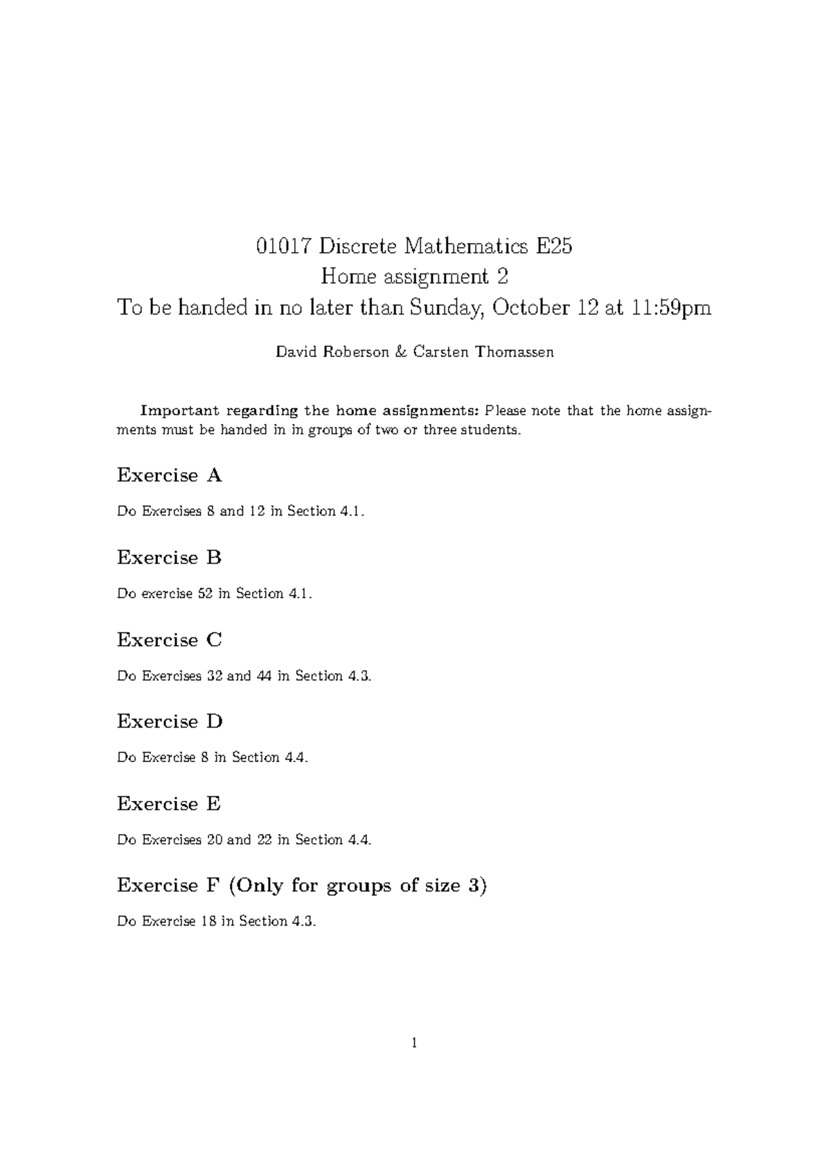 01017 Discrete Mathematics E25 Home Assignment 2 Instructions - Studocu