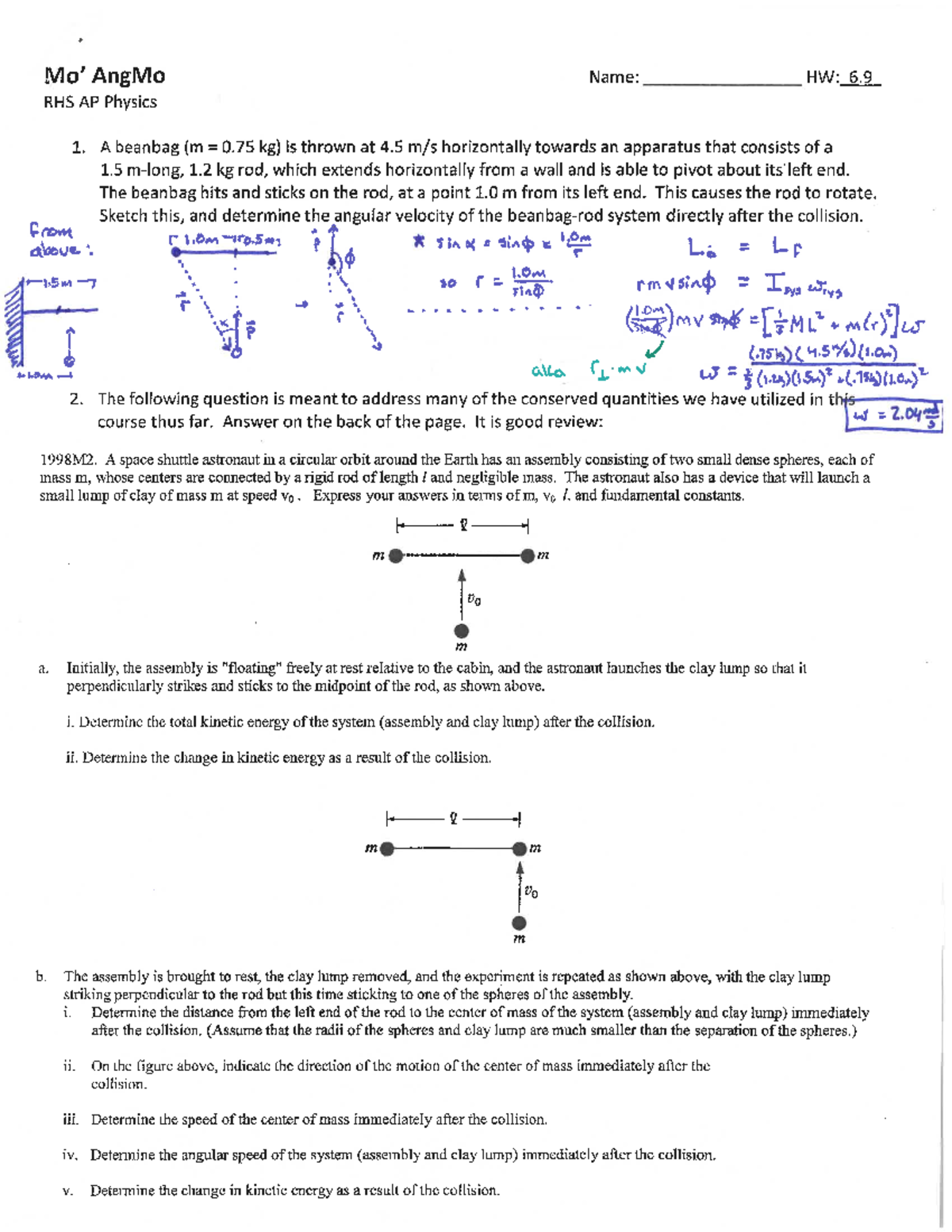 HW 6.9 Solutions: Angular Momentum & Kinetic Energy in AP Physics 1 ...