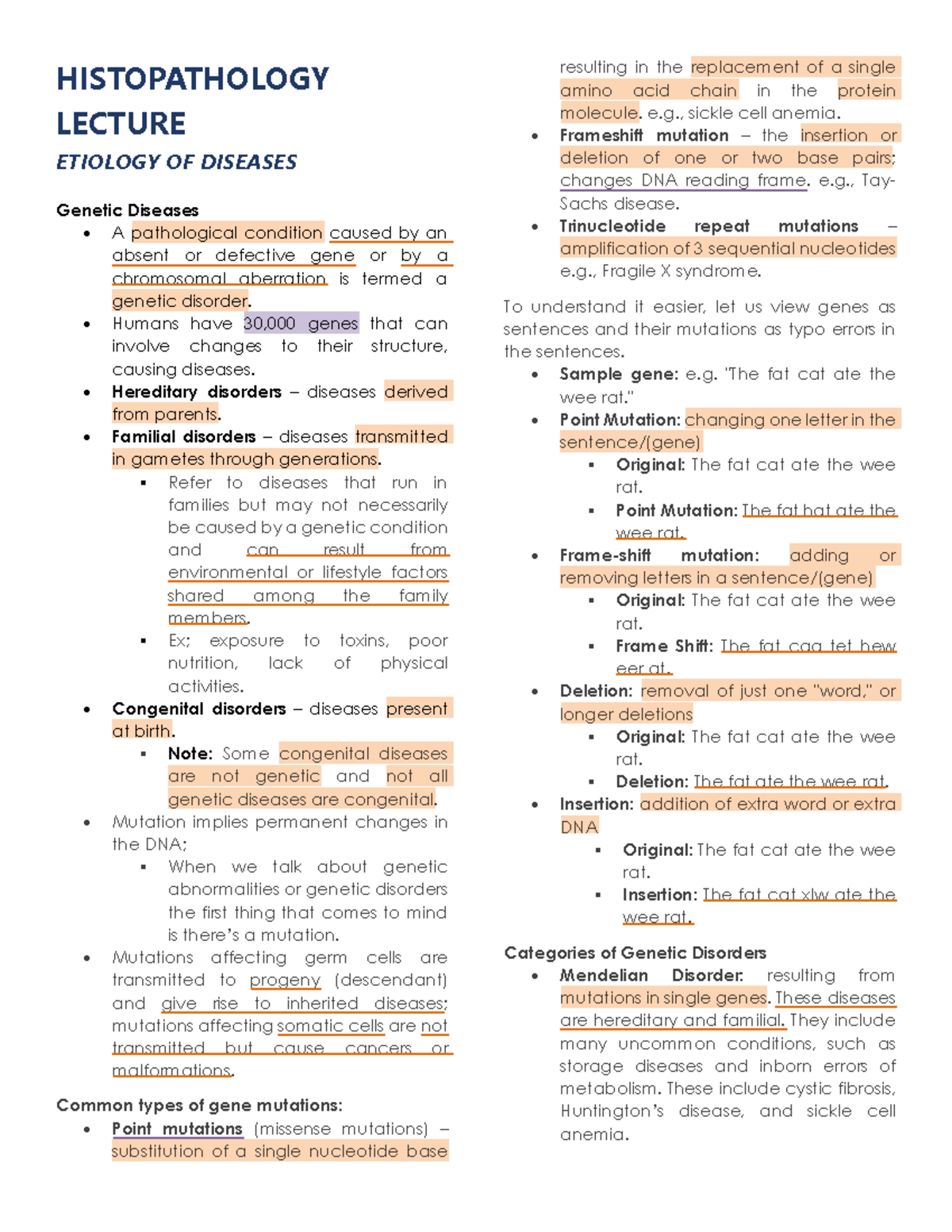 Lecture Notes on Disease Etiology - HIST 101 - Studocu