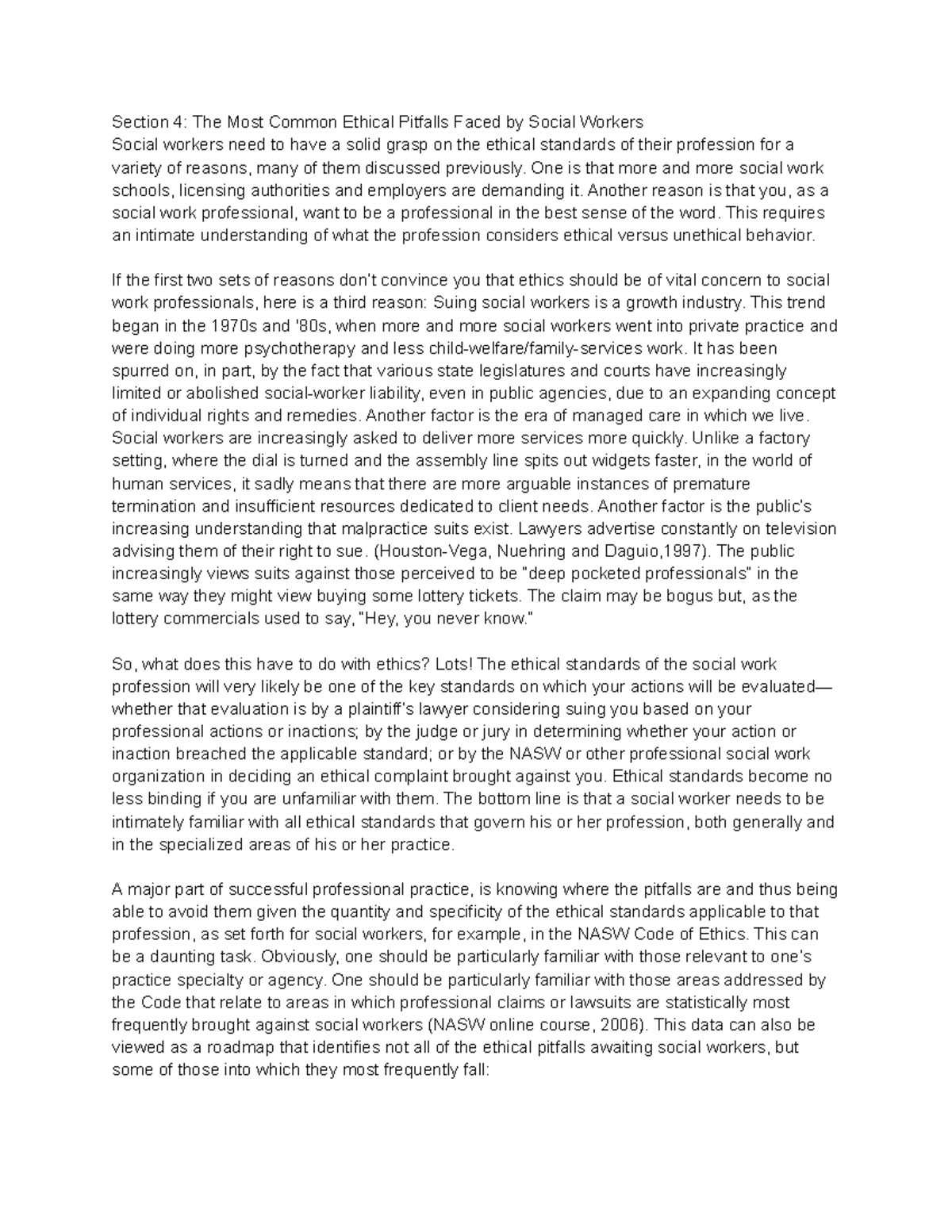 Ethical Pitfalls in Social Work Practice: Section 4 Insights - Studocu