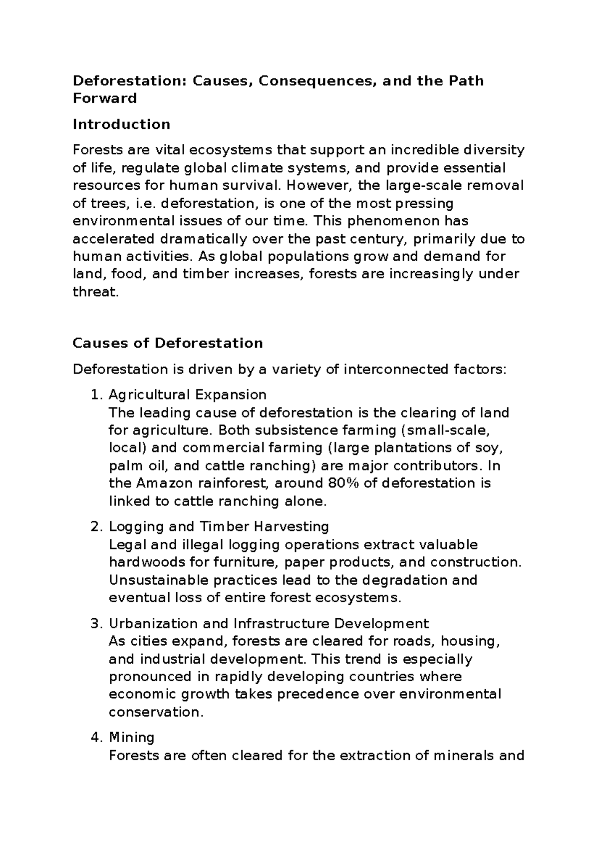 Deforestation: Causes, Effects, and Solutions for Sustainability - Studocu
