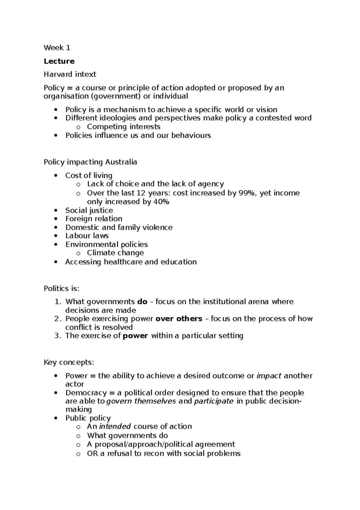 Week 1 Lecture Notes: Understanding Policy and Governance - Studocu