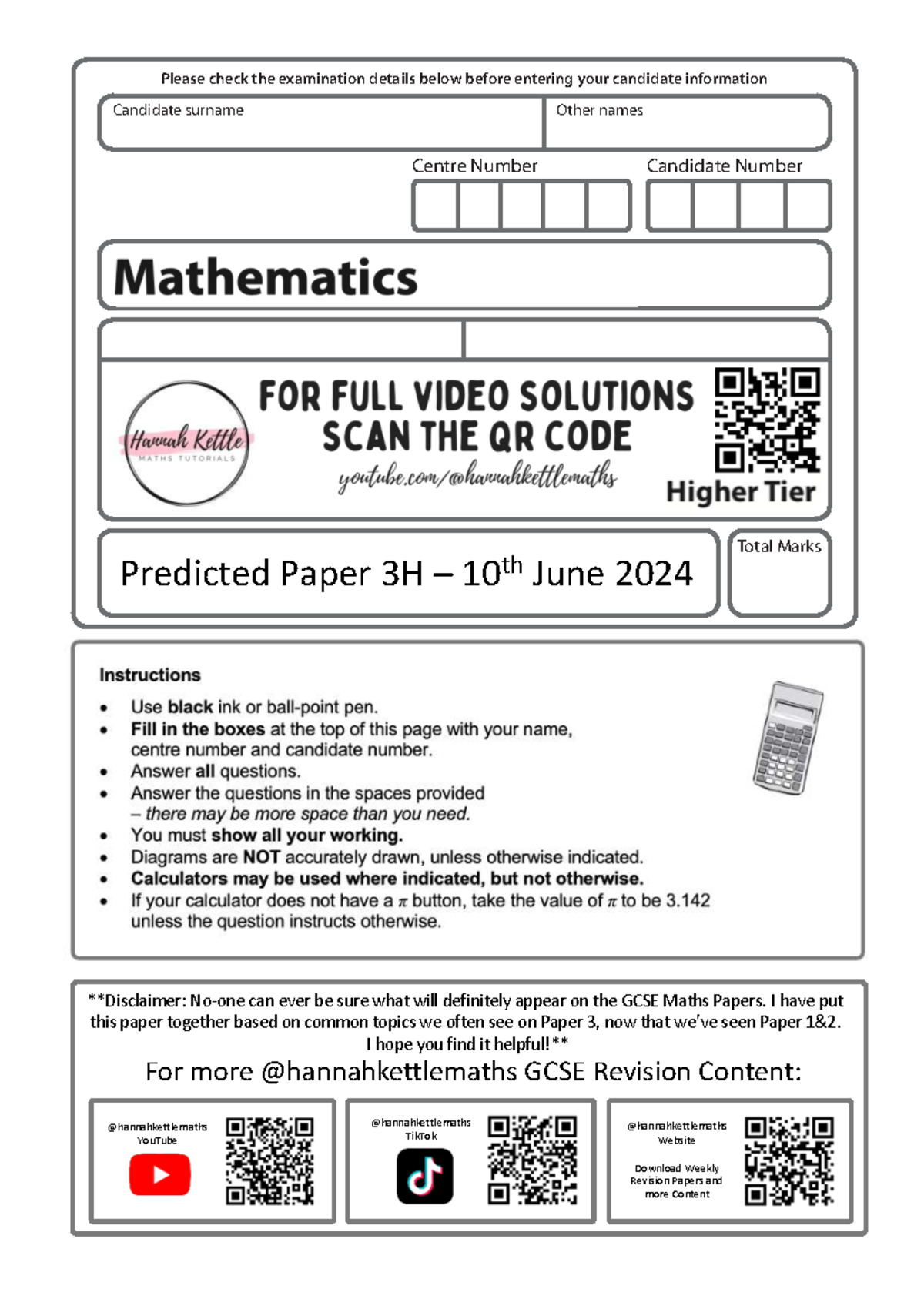 3H 2024 Edexcel Predicted Maths Paper - Exam Details and Questions ...