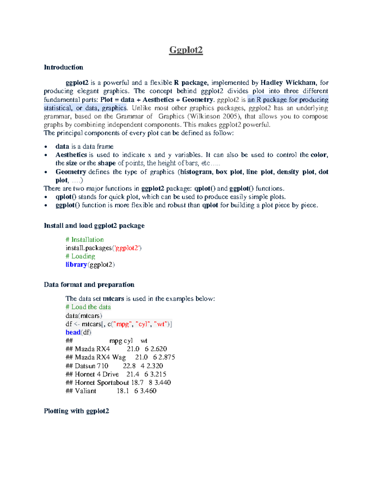 Ggplot2 Basics: Lecture Notes on Data Visualization Techniques - Studocu